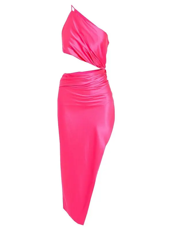 THE SEI One-shoulder Cutout Silk-satin Midi Dress - Bright Pink