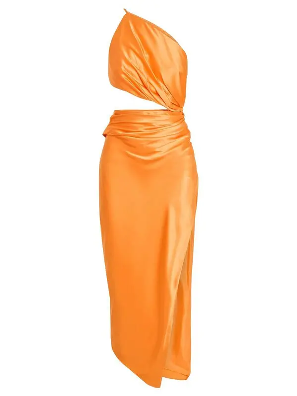 THE SEI One-shoulder Cutout Silk-satin Midi Dress - Orange