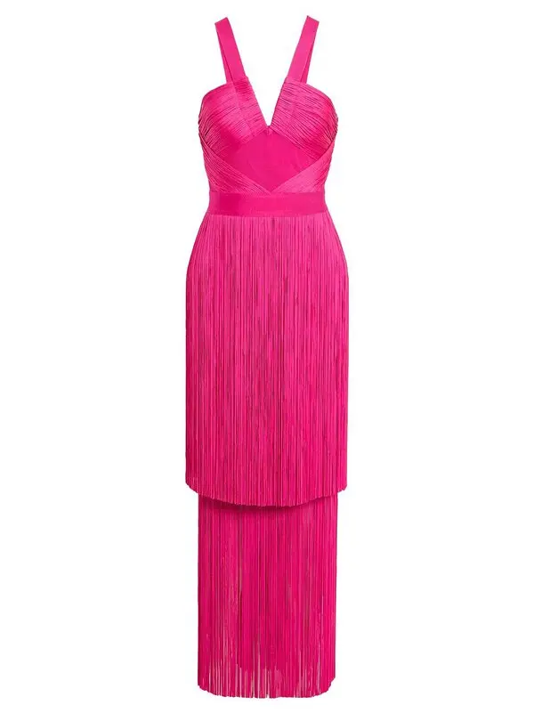 Herve Leger Margaret Fringed Bandage Gown - Fuchsia