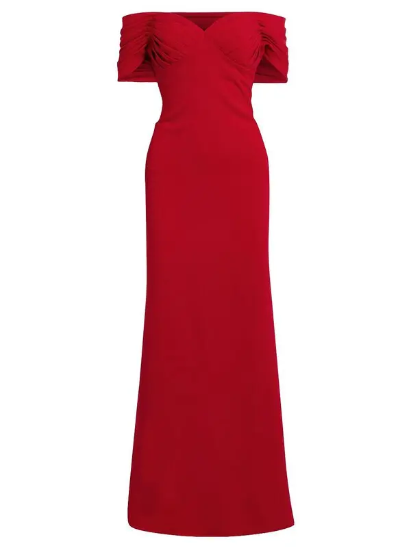 Badgley Mischka Off-the-shoulder Cutout Crepe Gown - Red