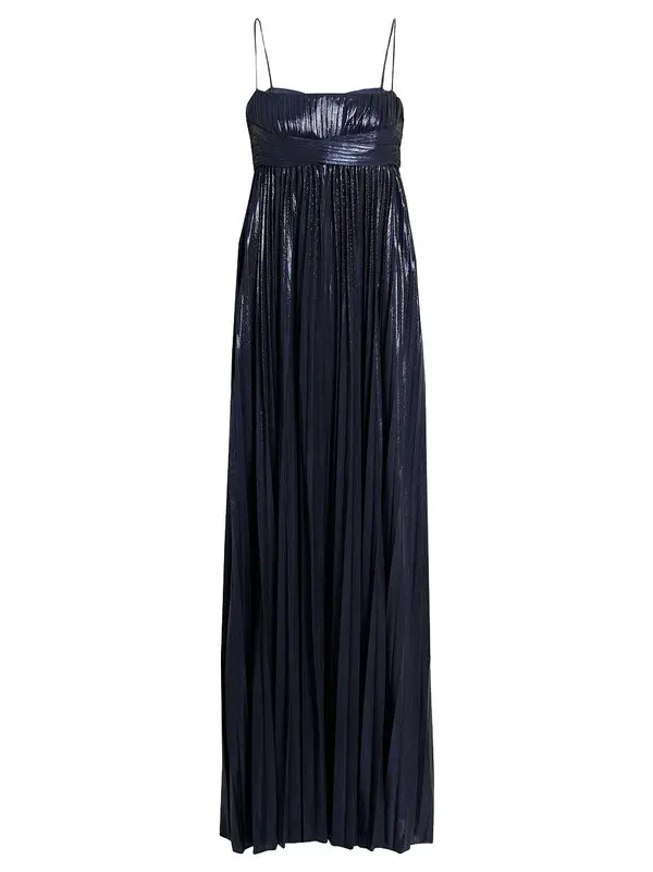 Retrofete Zinnia Pleated Lamé Maxi Dress - Indigo