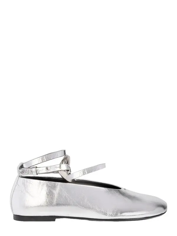 JIL SANDER Metallic Leather Ballet Flats - Silver
