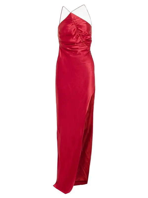 THE SEI Ruched Silk-satin Gown - Claret