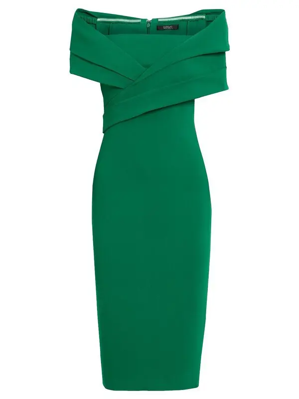 Badgley Mischka Off-the-shoulder Draped Crepe Midi Dress - Green