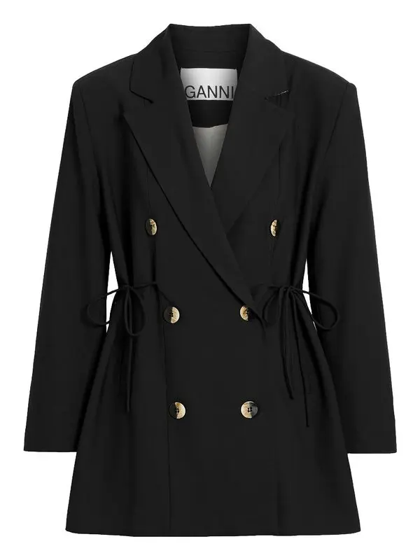 GANNI Double-breasted Crepe Blazer - Black