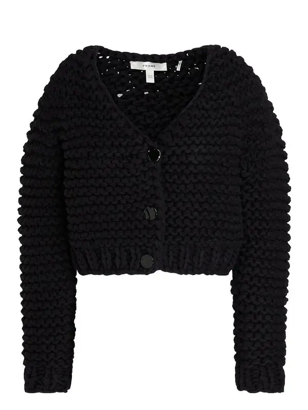 FRAME Cropped Open-knit Cotton-blend Cardigan - Black