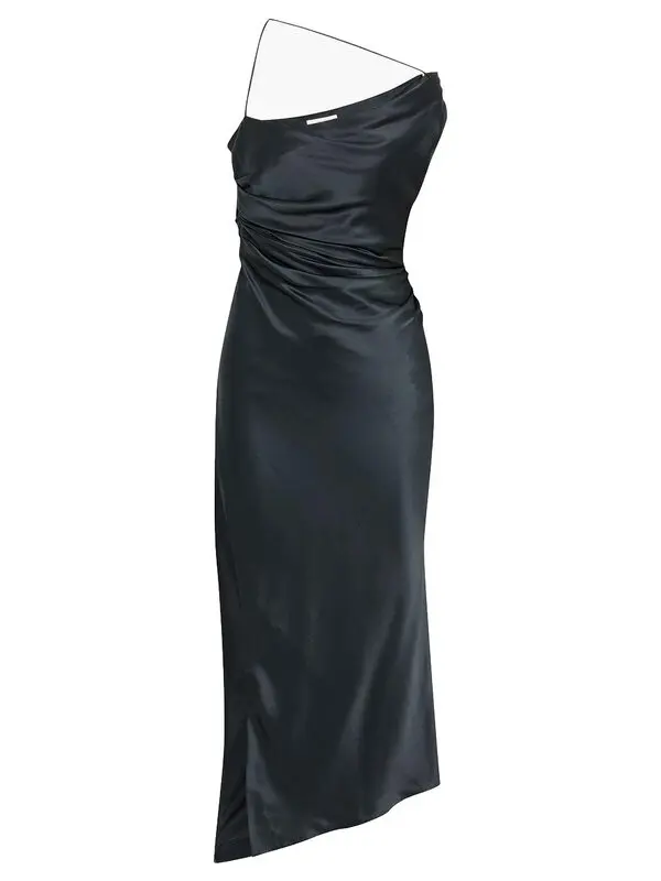 THE SEI One-shoulder Draped Silk-satin Midi Dress - Midnight Blue