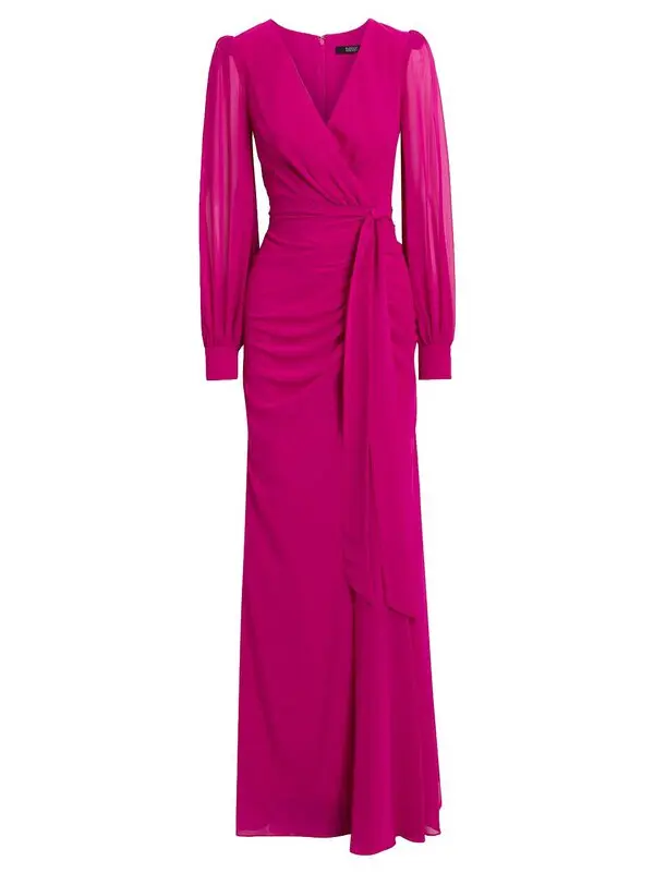 Badgley Mischka Wrap-effect Draped Chiffon Gown - Fuchsia