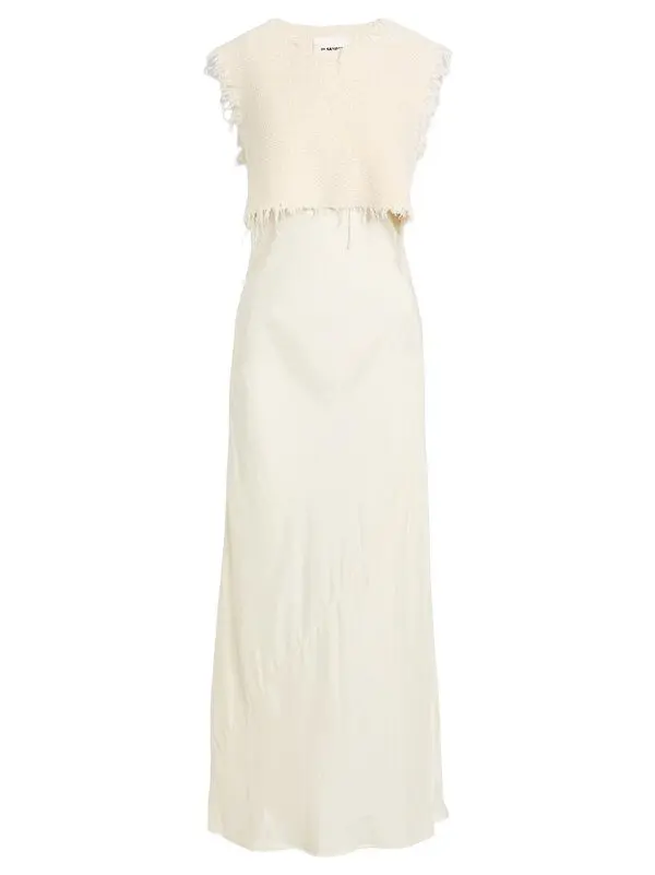 JIL SANDER Frayed Layered Maxi Slip Dress - Ivory
