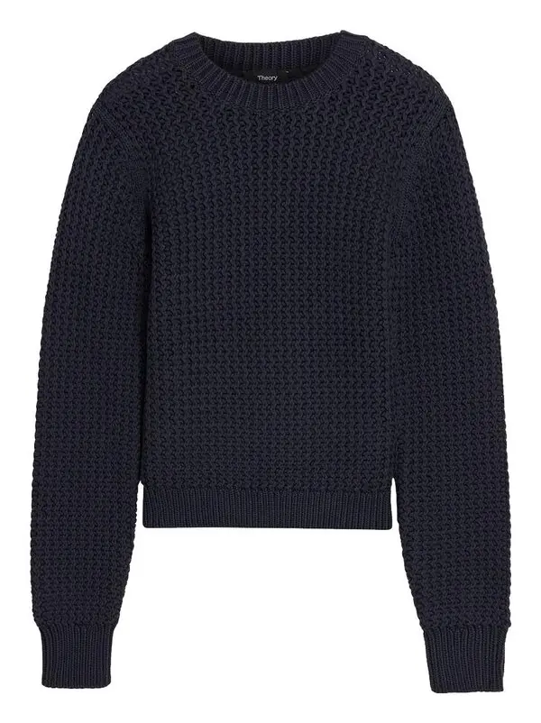 Theory Textured-knit Cotton-blend Sweater - Navy