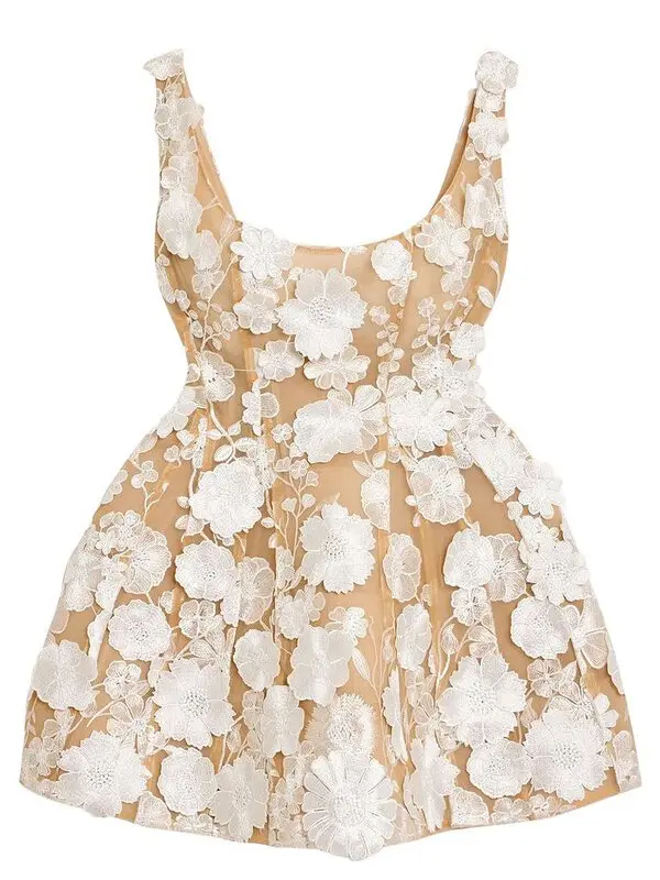 BRONX AND BRONCO Jasmine Floral-appliquéd Tulle Mini Dress - White