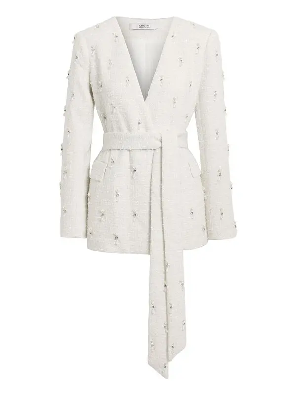 Badgley Mischka Embellished Tweed Jacket - Ivory