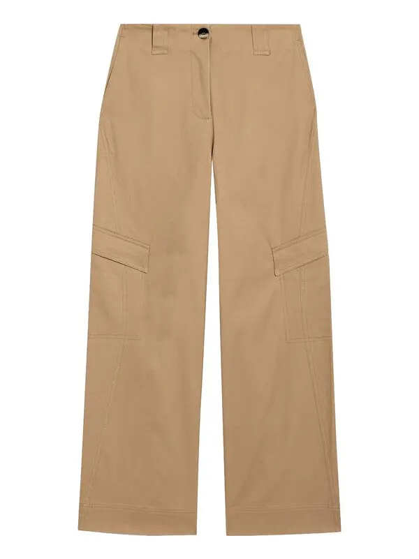 GANNI Herringbone Cotton-blend Wide-leg Pants - Sand