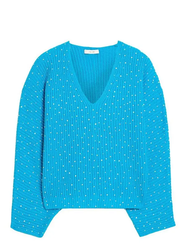THE SEI Crystal-embellished Ribbed Cotton Sweater - Azure