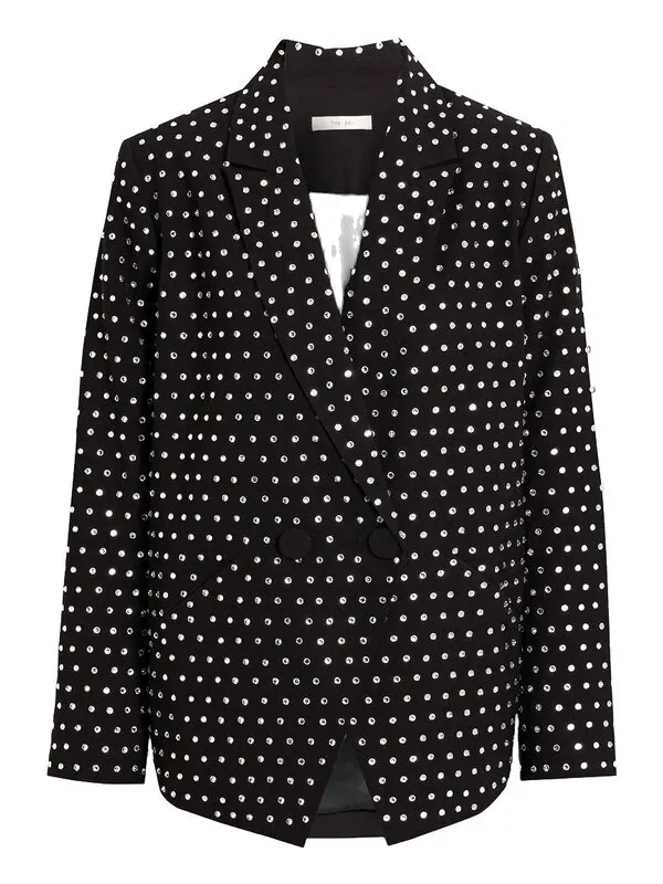 THE SEI Double-breasted Crystal-embellished Twill Blazer - Black