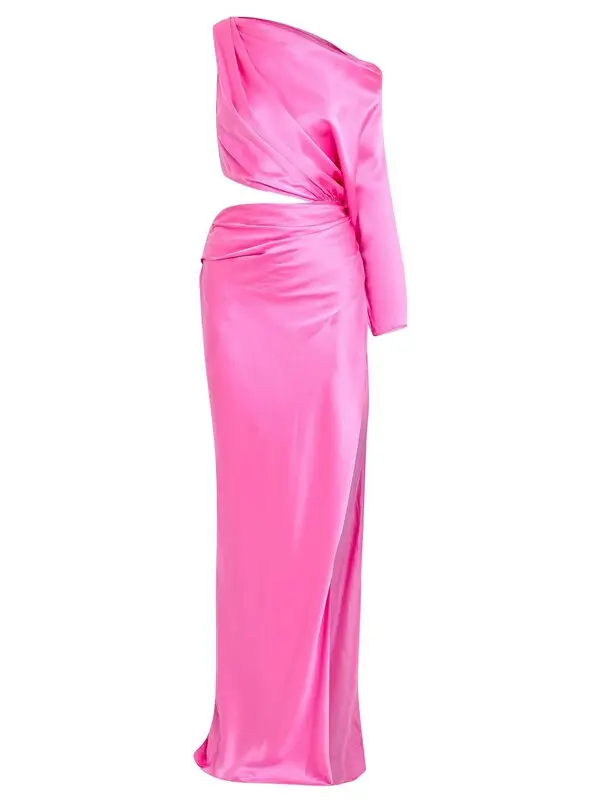 THE SEI One-sleeve Cutout Silk-satin Gown - Bright Pink