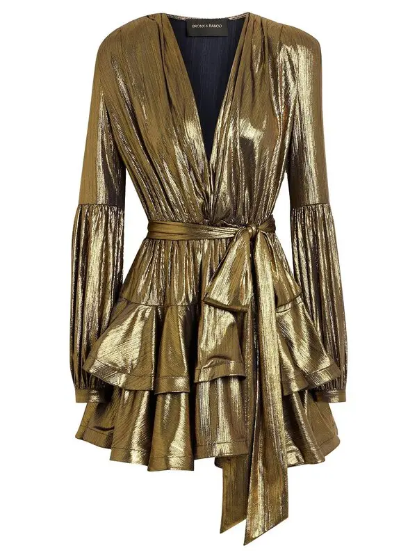 BRONX AND BRONCO Bedouin Ruffled Lamé Mini Dress - Gold