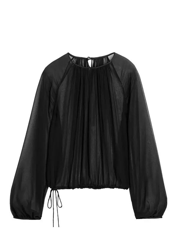 THE SEI Gathered Silk-chiffon Blouse - Black