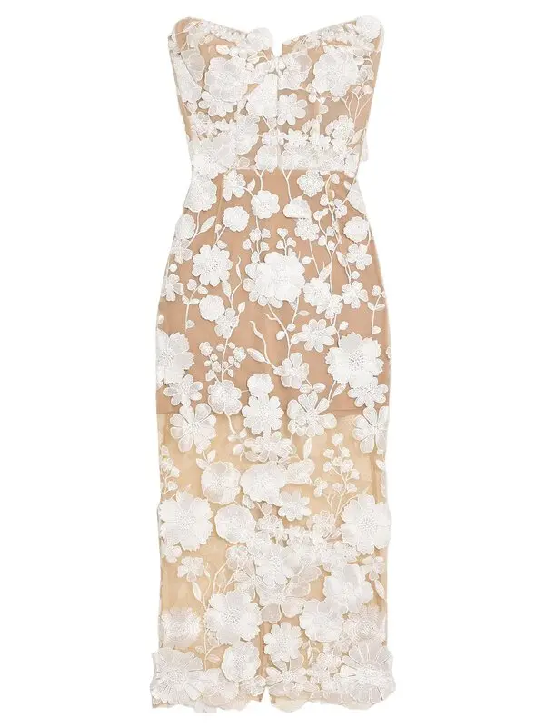 BRONX AND BRONCO Jasmine Strapless Floral-appliquéd Tulle Midi Dress - White