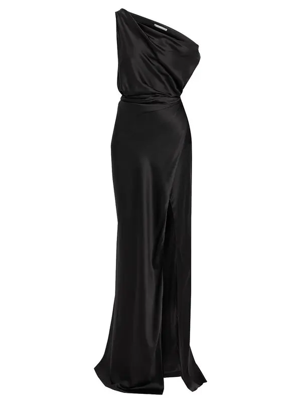 THE SEI One-shoulder Draped Silk-satin Gown - Black