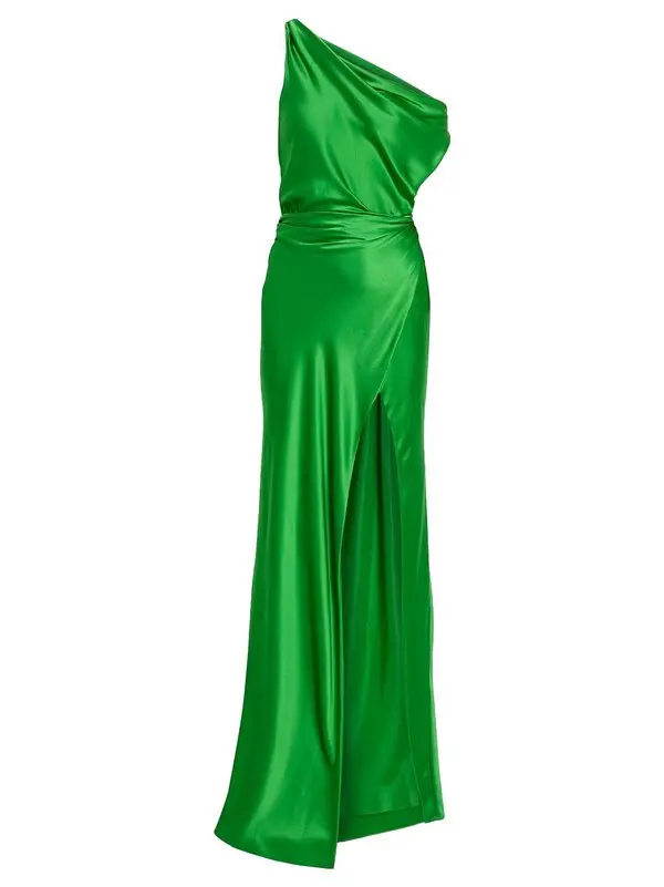 THE SEI One-shoulder Draped Silk-satin Gown - Green