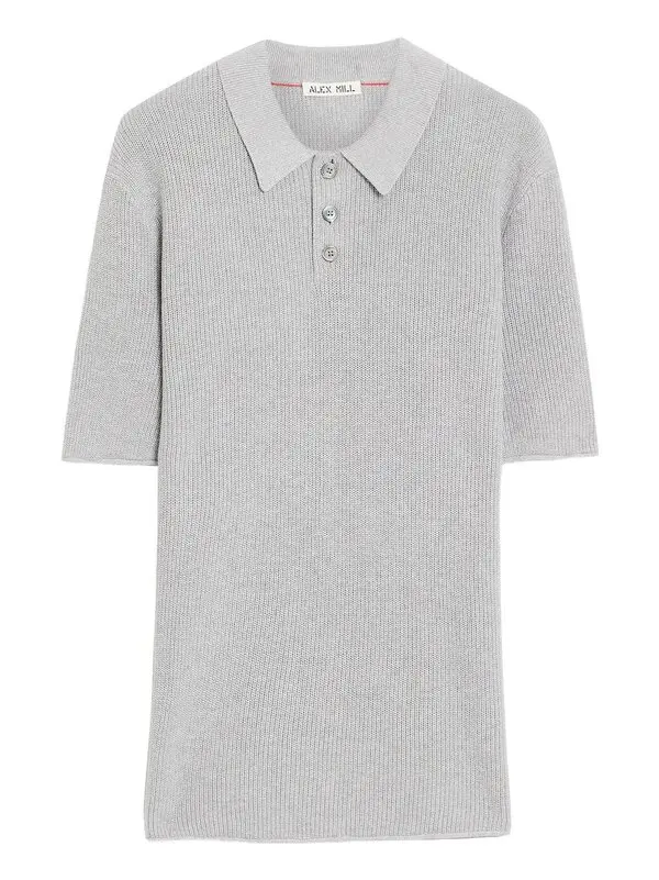 ALEX MILL Jayce Ribbed Cotton And Linenblend Polo Shirt - Light Gray