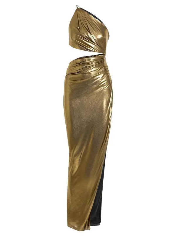 THE SEI One-shoulder Cutout Lamé Gown - Bronze
