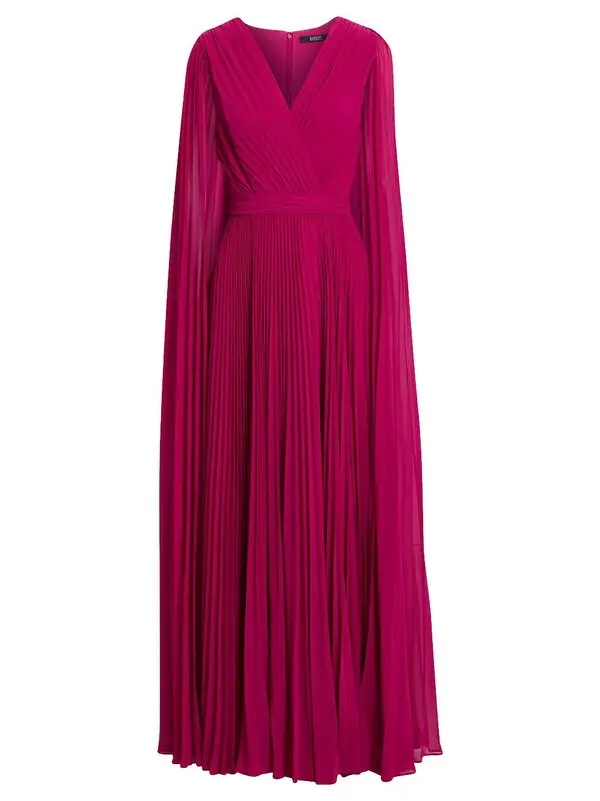 Badgley Mischka Cape-effect Pleated Chiffon Gown - Magenta