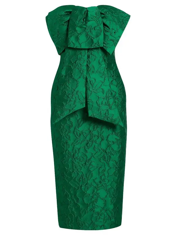 Badgley Mischka Strapless Bow-detailed Cloqué Midi Dress - Emerald