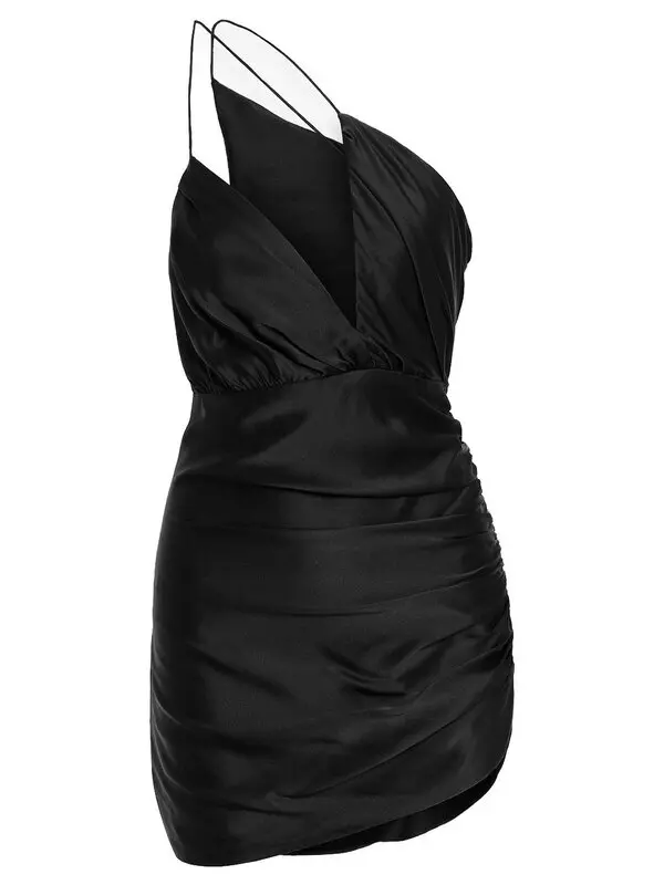 THE SEI One-shoulder Draped Silk-satin Mini Dress - Black