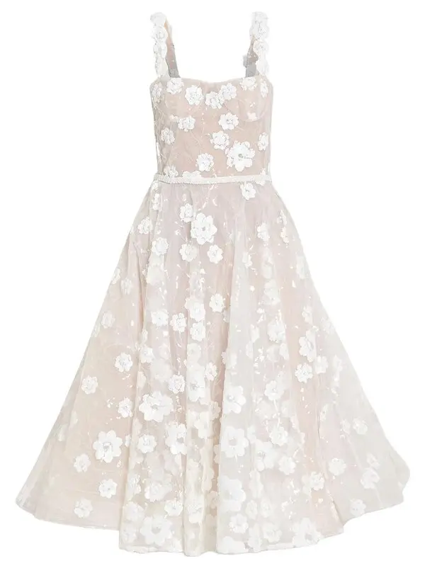 BRONX AND BRONCO Mademoiselle Embellished Tulle Midi Dress - White