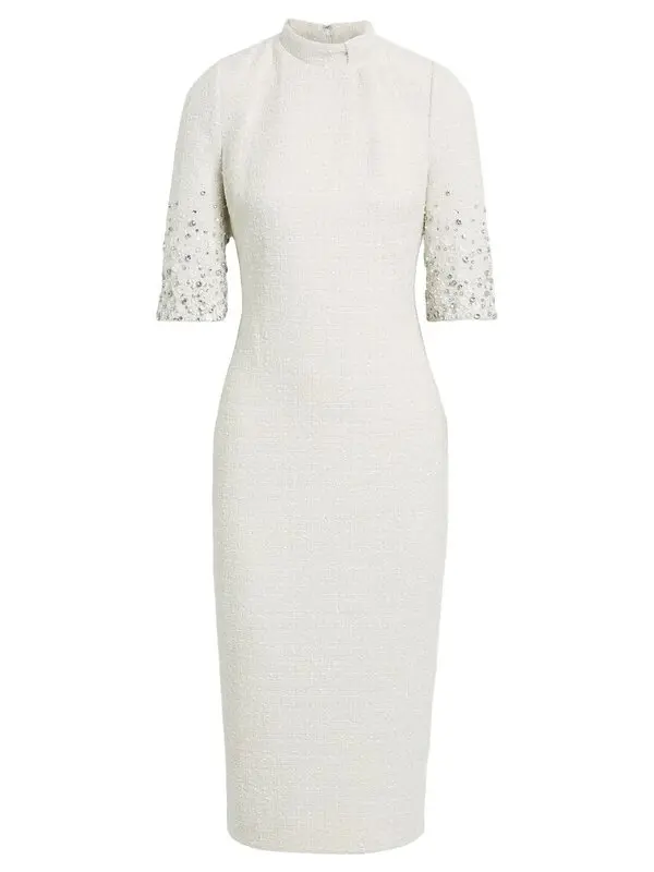 Badgley Mischka Embellished Tweed Midi Dress - Ivory