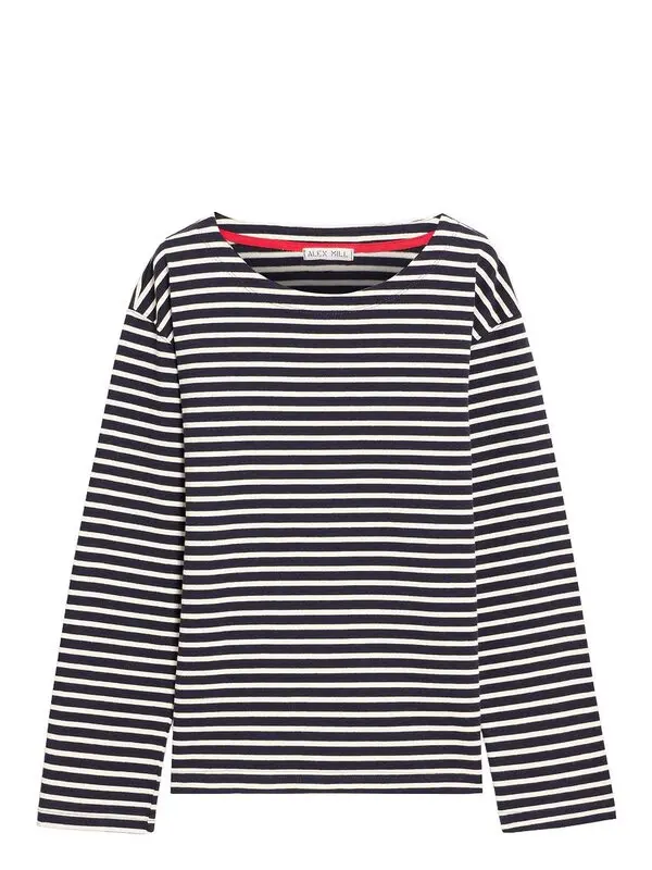 ALEX MILL Striped Cotton-jersey Top - Midnight Blue