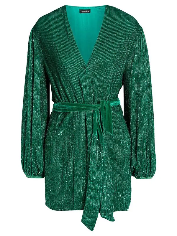 Retrofete Gabrielle Sequined Chiffon Mini Wrap Dress - Emerald