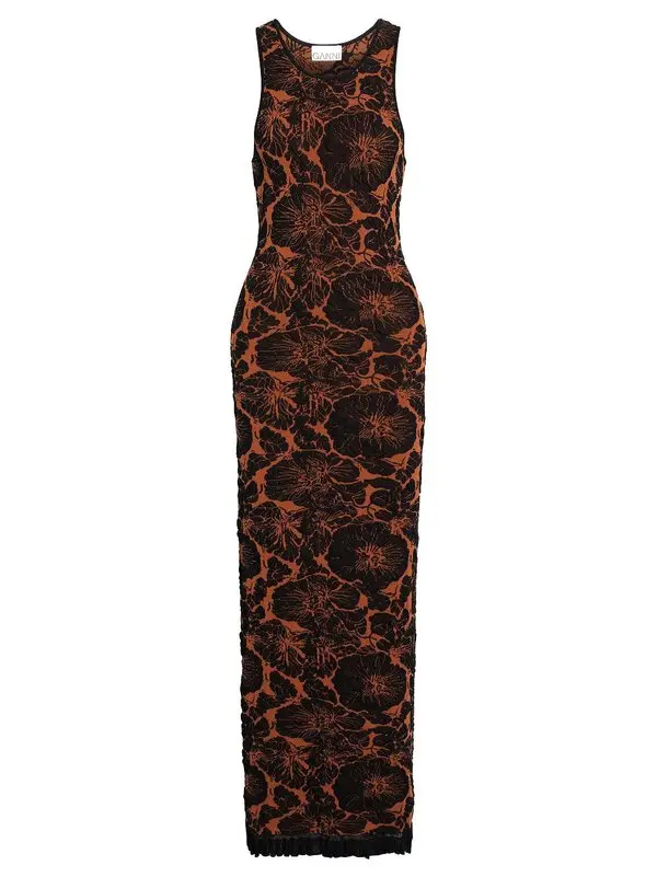 GANNI Jacquard-knit Maxi Dress - Light Brown