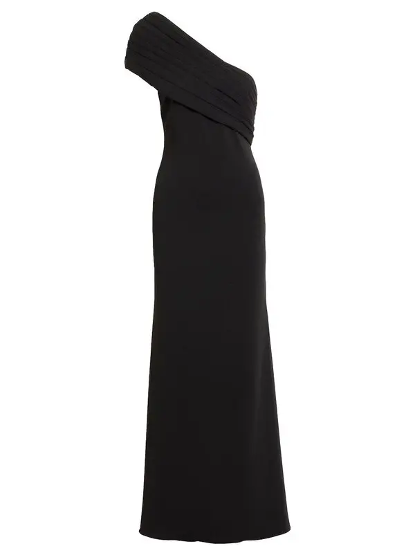 Badgley Mischka One-shoulder Draped Crepe Gown - Black
