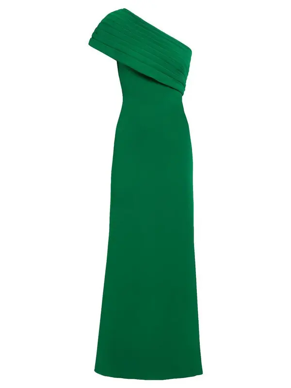 Badgley Mischka One-shoulder Draped Crepe Gown - Green