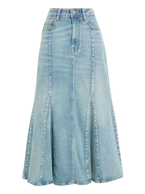 GANNI Pleated Denim Midi Skirt - Light Denim
