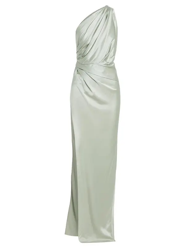 THE SEI One-shoulder Draped Silk-satin Gown - Mint