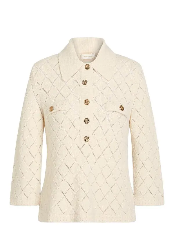 Zimmermann Pointelle-knit Polo Sweater - Cream