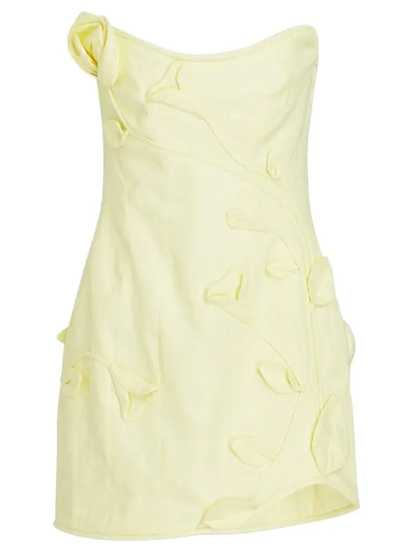 Zimmermann Strapless Floral-appliquéd Linen Mini Dress - Pastel Yellow