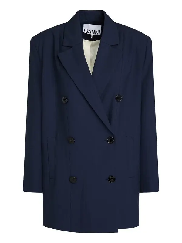 GANNI Oversized Twill Blazer - Navy