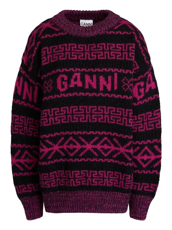 GANNI Jacquard-knit Wool Sweater - Black