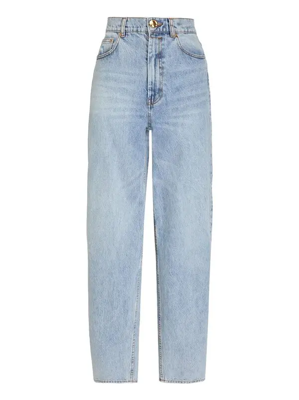 Zimmermann Distressed High-rise Barrel-leg Jeans - Light Denim