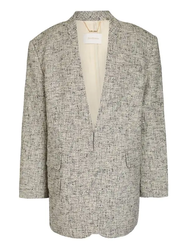 Zimmermann Linen-blend Tweed Blazer - Cream