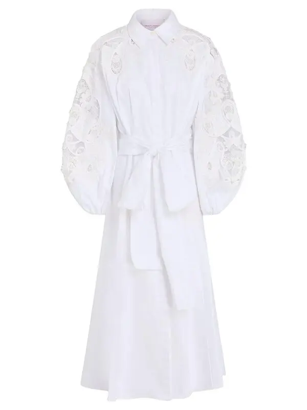 Carolina Herrera Lace-trimmed Cotton-twill Midi Shirt Dress - White