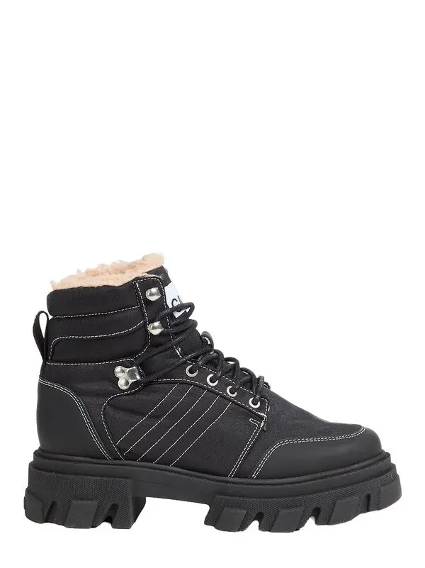 GANNI Quilted Canvas Hiking Boots - Black