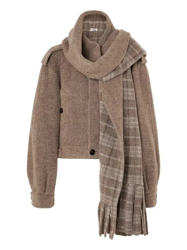 Burberry Fringed Scarf-detailed Llama Hair-blend Jacket - Neutrals