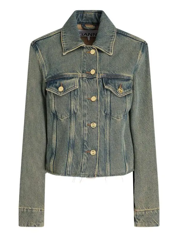 GANNI Frayed Denim Jacket - Mid Denim
