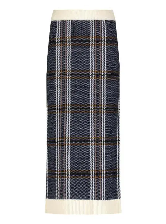 Lela Rose Plaid Jacquard Knit Column Skirt - Blue